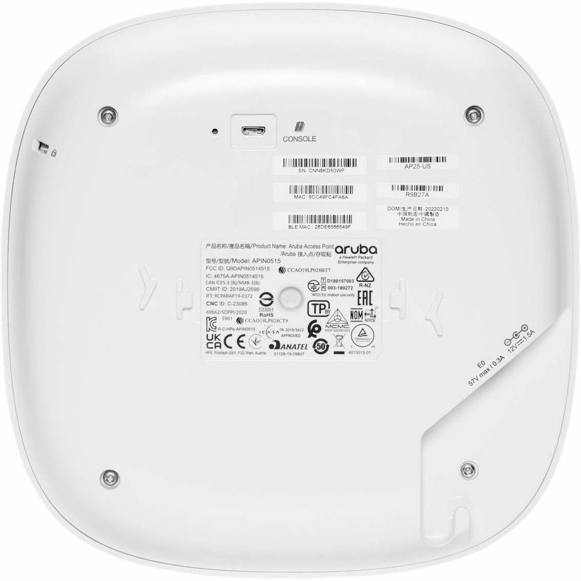 HPE Instant On AP25 Dual Band 802.11ax 5.30 Gbit/s Wireless Access ...